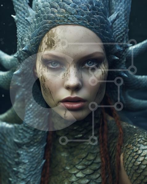 Beautiful Picture of a Serene Mermaid with Blue Hair and Seaweed Crown ...