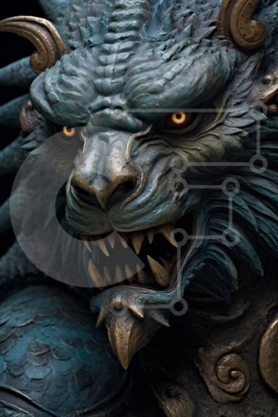 Amazing Picture of a Blue Dragon with Large Fangs and Horns stock photo ...