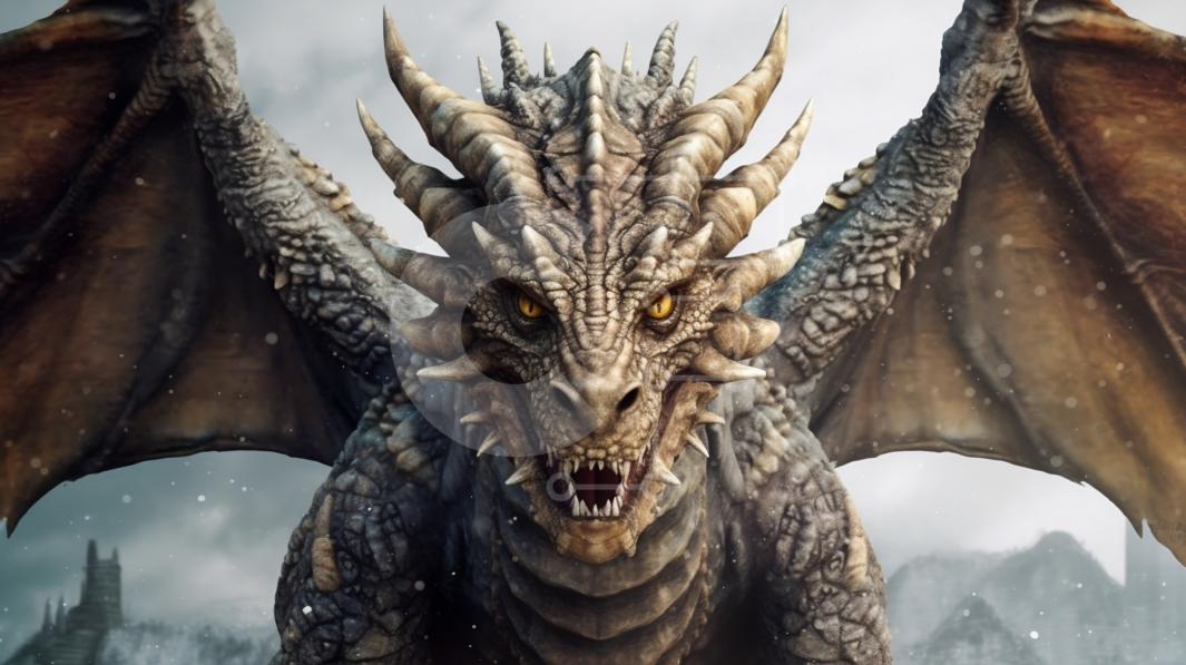 Incredible Image of a Ferocious Dragon on a Rocky Outcropping stock ...