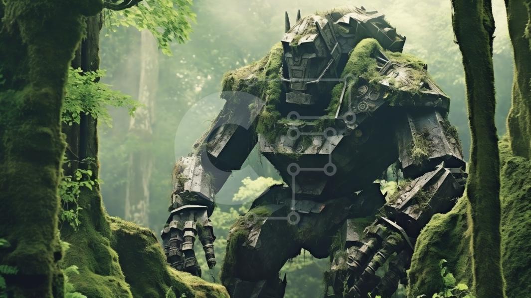 Majestic Mechanical Creature in a Dense Forest stock photo | Creative ...