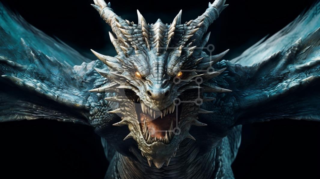 Stunning Image of a Blue Dragon with Sharp Teeth and Large Wings stock ...