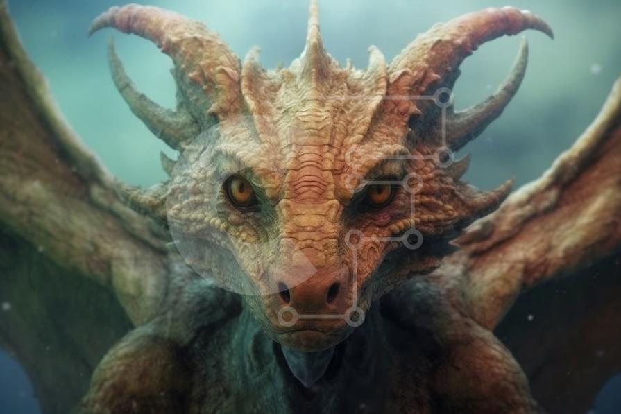 Epic Picture of a Dragon with Large Horns and Sharp Teeth stock photo ...