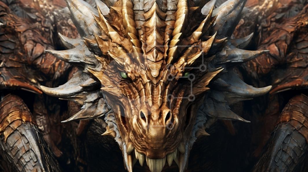 Stunning Close-Up of a Golden Dragon Head stock photo | Creative Fabrica