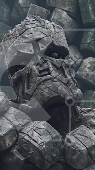 Intricate Stone Statue with Menacing Expression and Mythical Carvings ...