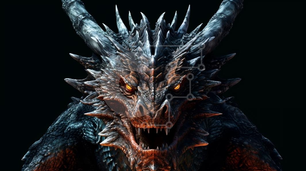 Close-up Image of a Dragon's Head with Glowing Red Eyes and Sharp Fangs ...