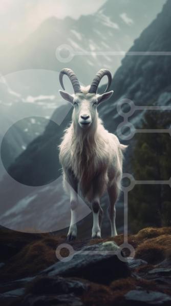 Beautiful Picture of Mountain Goat in Misty Landscape stock photo ...