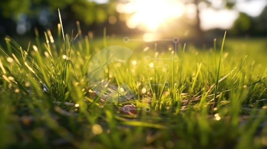 Beautiful Close-Up of Vibrant Green Grass in a Park at Sunset stock ...