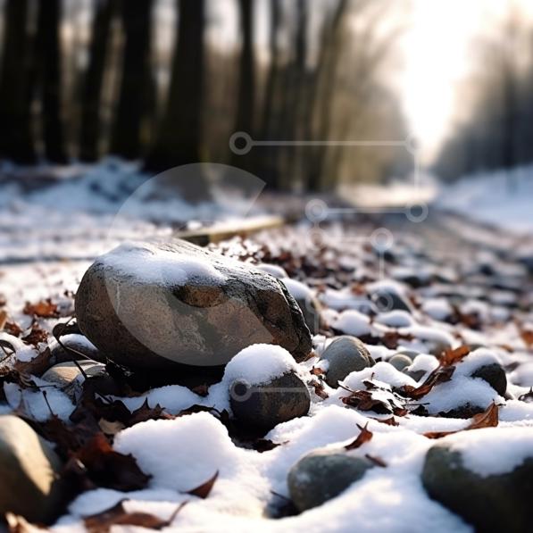 Peaceful Snow-covered Path in a Forest stock photo | Creative Fabrica