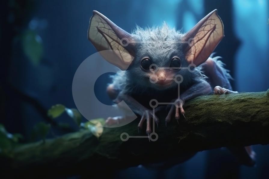 Dark and Mysterious Image of a Small Bat Perched on a Tree Branch stock ...