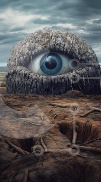 Unique Landscape Shot of a Giant Eye in a Barren Wasteland stock photo ...