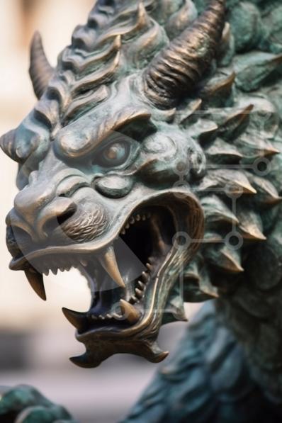 Impressive Green Dragon Statue in Front of a Building stock photo ...