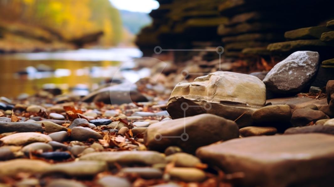 Autumn Scenery: Rocky River Bank with Colorful Foliage stock photo ...