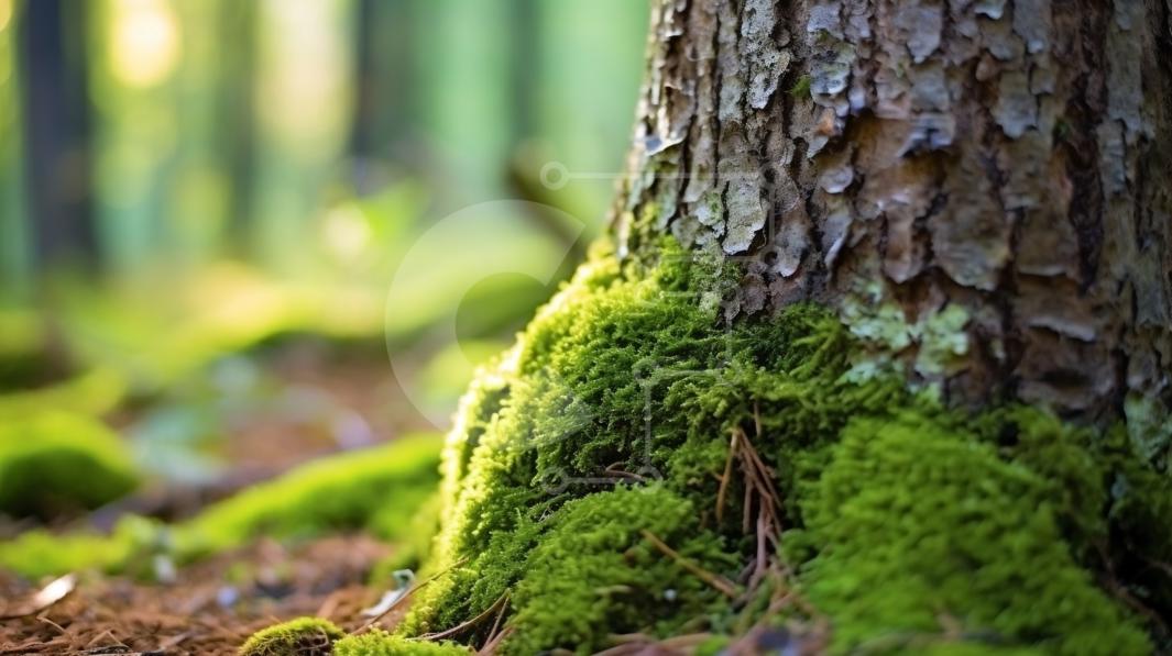 Close-up View of a Moss Covered Tree Trunk in a Forest stock photo ...