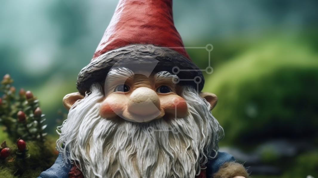 Adorable Gnome in a Forest with Mushrooms and Greenery stock photo ...