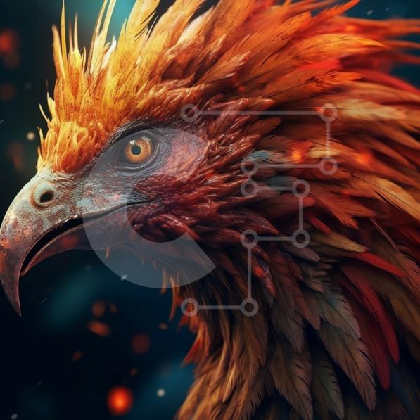 Fierce-Looking Bird Close-Up with Red and Orange Feathers stock photo ...