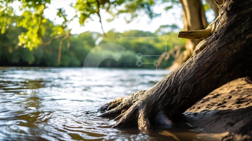 Beautiful Close-Up Shot of a Tree Trunk with Roots and Water in the ...