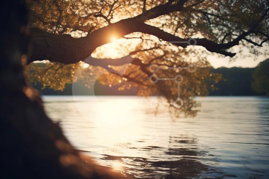 Beautiful Sunset on a Lake with a Tree on Shore stock photo | Creative ...