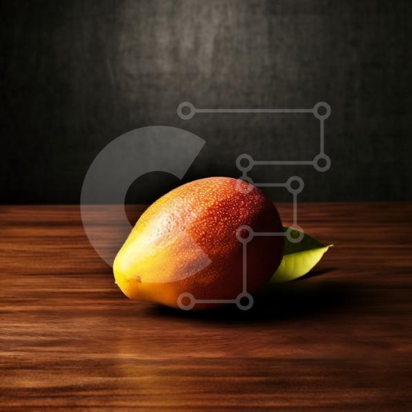 Beautiful Picture of a Ripe Mango on a Wooden Table stock photo ...
