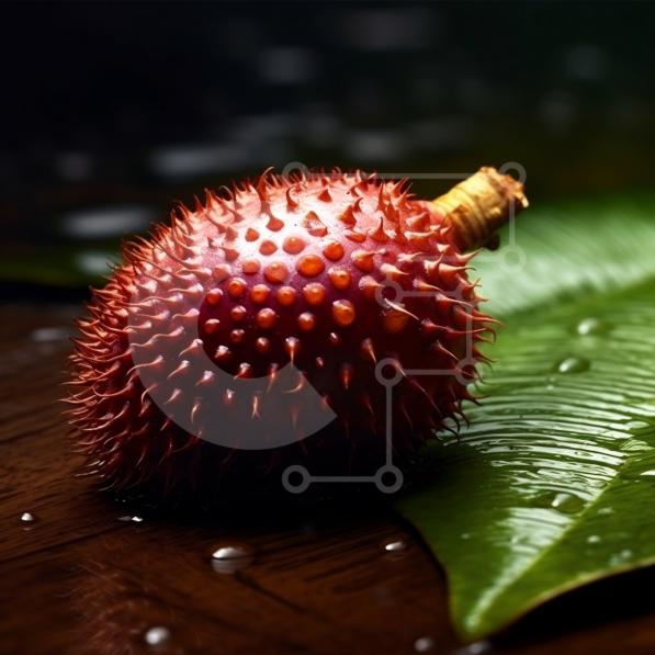 Red Durian Fruit on Dark Wooden Surface Close-Up Photo stock photo ...