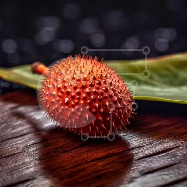 Fresh Red Durian Fruit on a Wooden Surface stock photo | Creative Fabrica