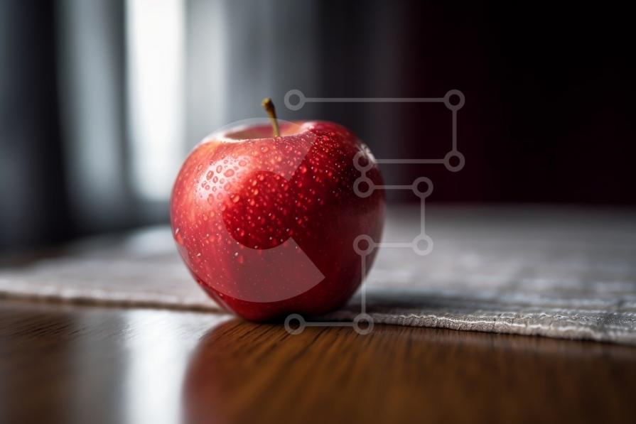 Beautiful Picture of a Red Apple on a Wooden Table Near a Window stock ...