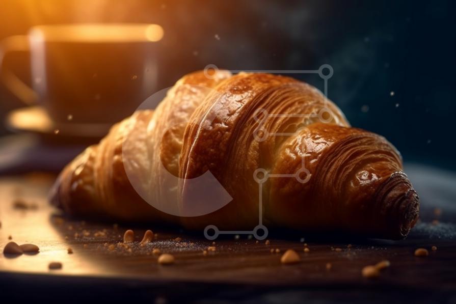Delicious Picture of a Fresh Croissant on a Wooden Table stock photo ...