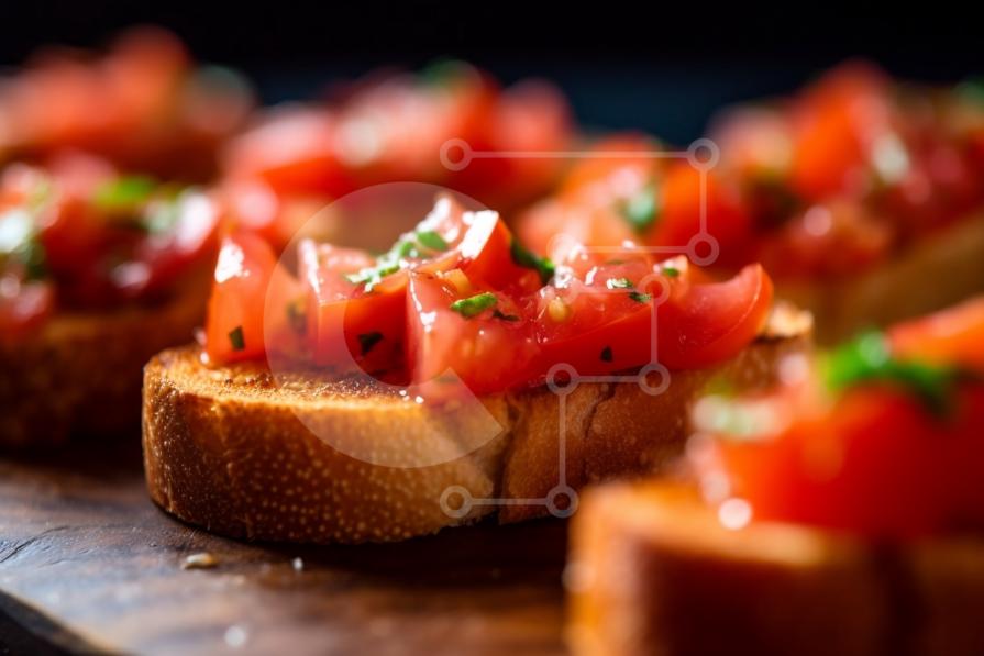 Delicious Toasted Bread with Fresh Tomato and Herbs stock photo ...