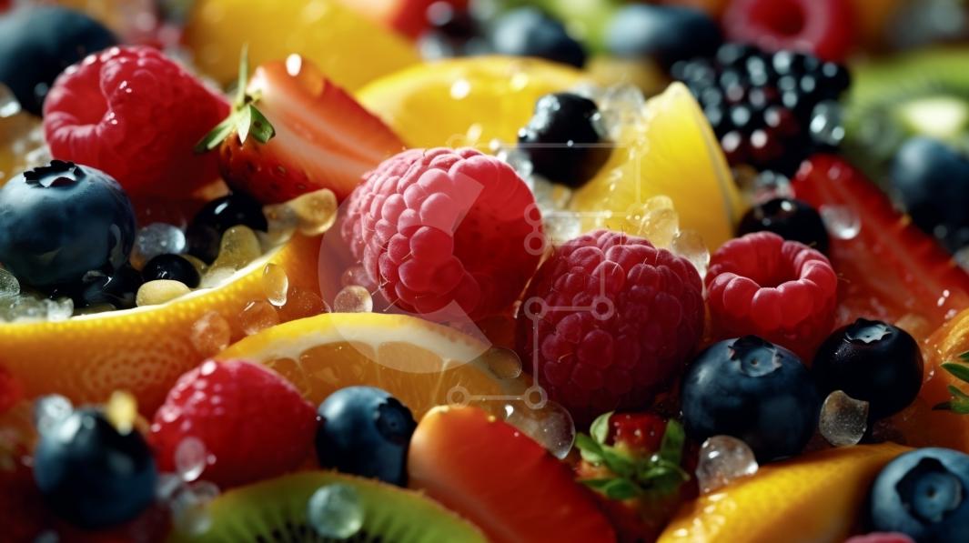 Delicious and Fresh Fruit Bowl with Ice Cubes stock photo | Creative ...