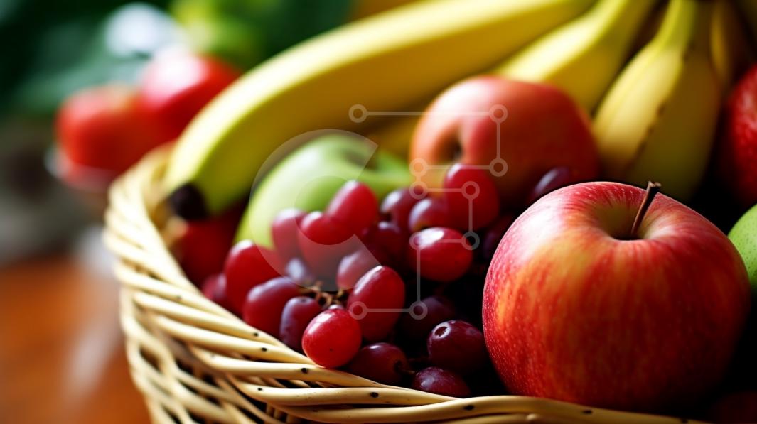 Fresh and Colorful Fruits in a Basket stock photo | Creative Fabrica
