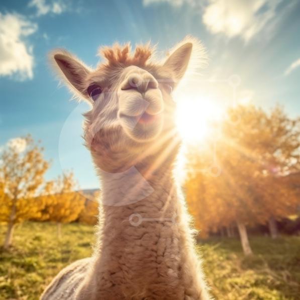 Adorable Smiling Llama in a Beautiful Autumn Field stock photo ...
