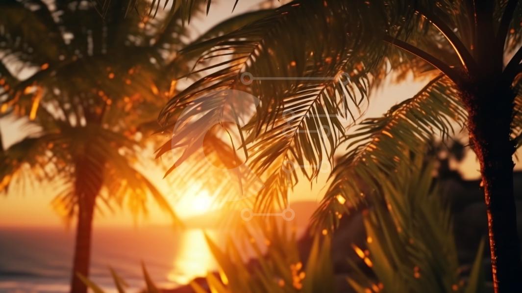 Stunning Sunset Scene with Palm Trees on the Beach stock photo ...