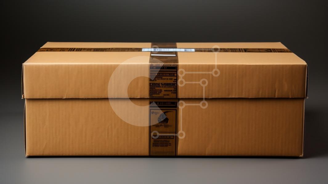 Shipping Box with Label and Tape stock photo | Creative Fabrica