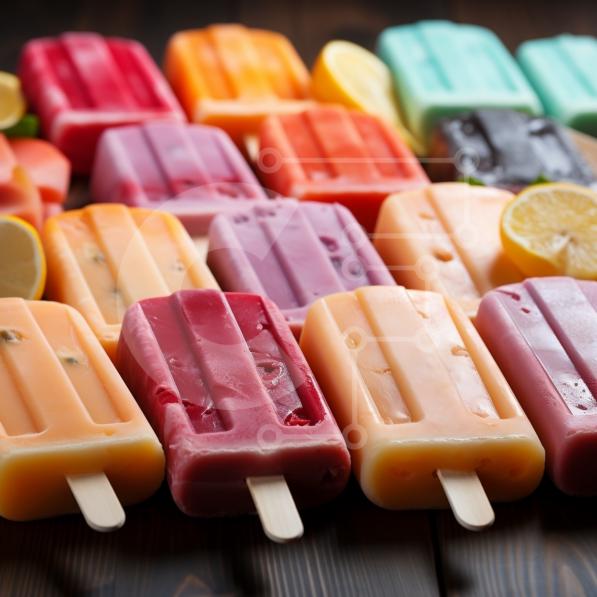 Vibrant and Delicious Popsicles on a Wooden Background stock photo ...