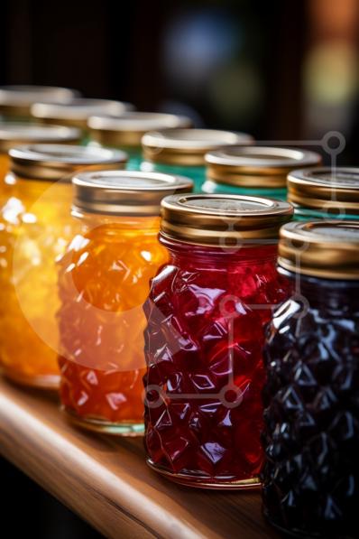 Colorful Jams and Jellies in a Row of Glass Jars stock photo | Creative ...