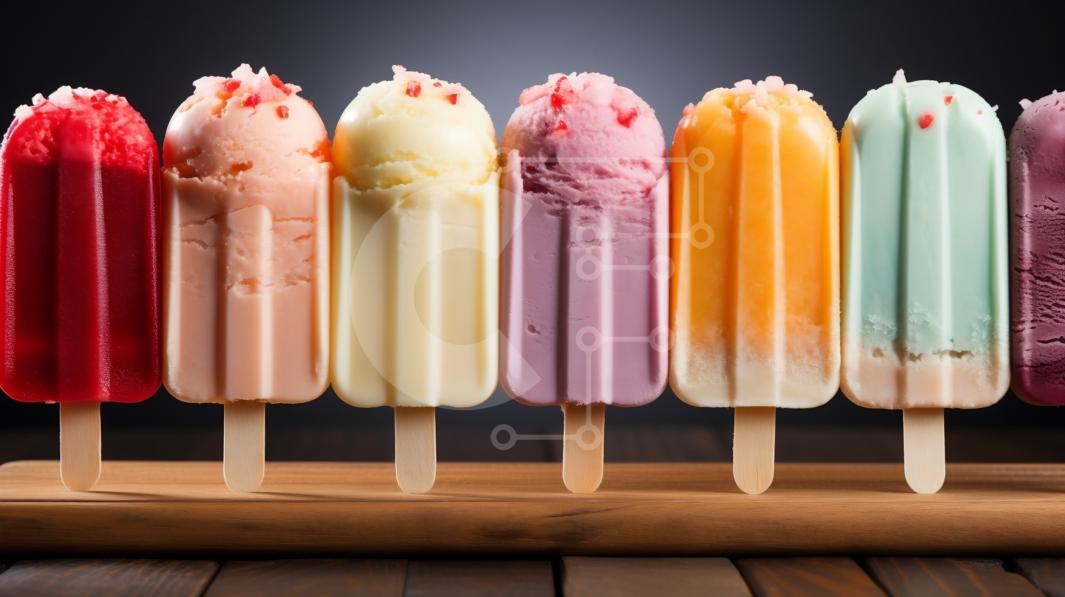 Delicious and Vibrant Ice Cream Popsicles on a Wooden Stick stock photo ...
