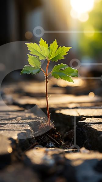 Beautiful Image of a Small Sapling Growing in an Urban Setting stock photo | Creative Fabrica