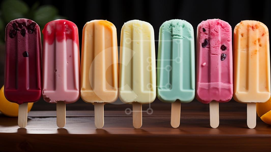 Vibrant Picture of Colorful Popsicles on a Wooden Table stock photo ...