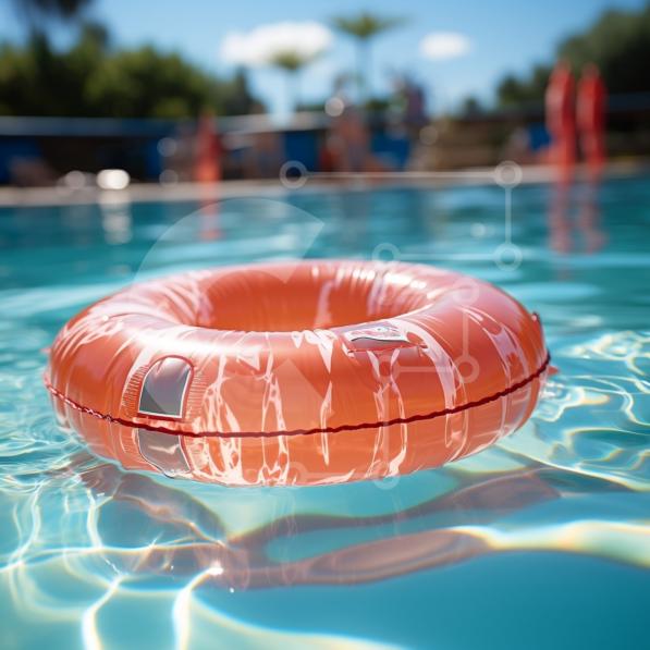 Vibrant Orange Life Jacket Floating in a Clear Swimming Pool stock ...