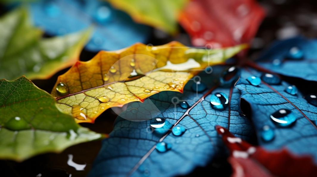 Stunning Image of Multi-colored Leaves with Water Droplets stock photo ...