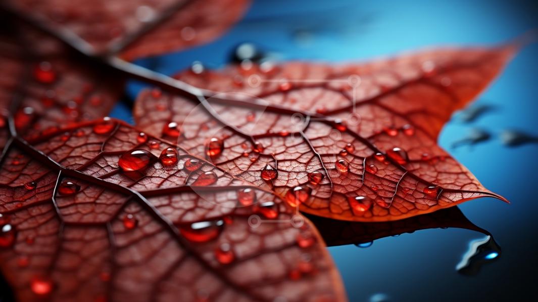 Beautiful Close-up of a Red Leaf with Water Droplets stock photo ...