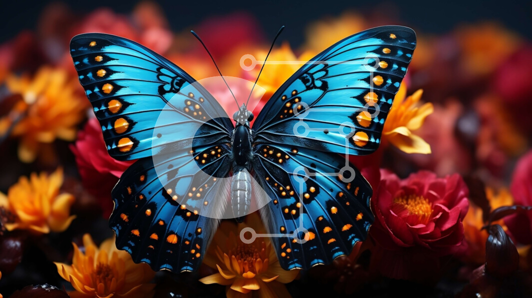 Download Beautiful Picture of a Blue Butterfly Perched on a Colorful ...