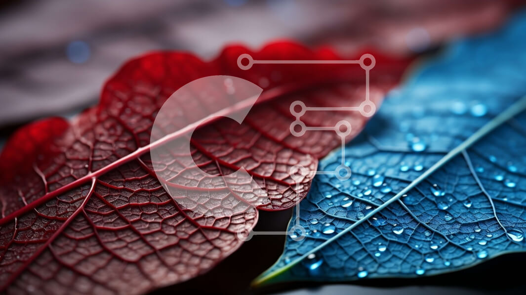 Download Stunning Close-up Image of a Red and Blue Leaf with Water ...