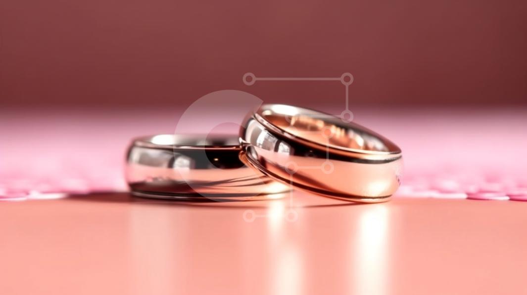 Stunning Wedding Rings on a Pink Background stock photo | Creative Fabrica