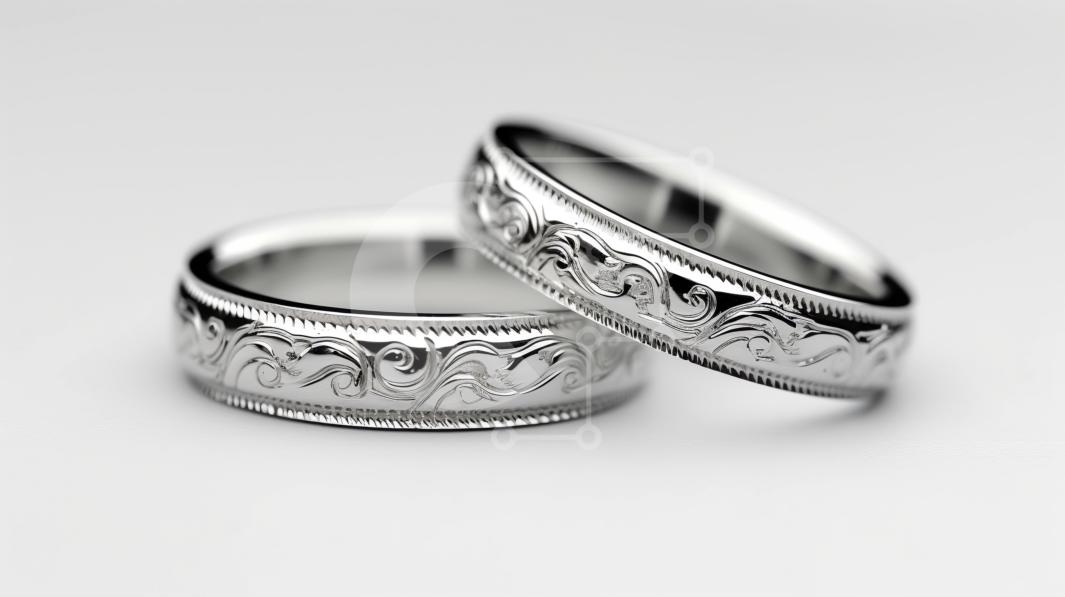 Beautiful Wedding Rings with Engraved Floral Design stock photo ...