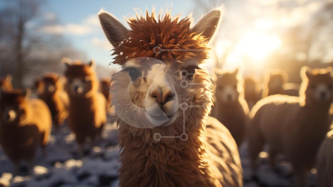 Adorable Picture of Llamas in the Snow stock photo | Creative Fabrica