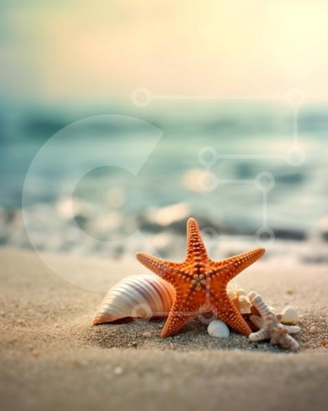 Beautiful Picture of Starfish and Seashells on the Sand at the Beach ...