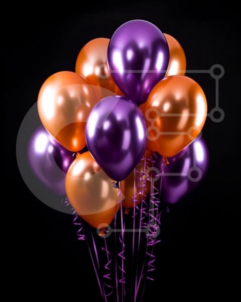 Vibrant Purple and Orange Balloons Floating in the Air stock photo ...