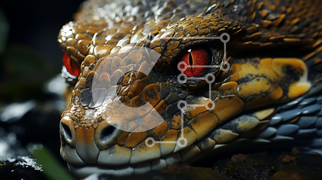 Detailed Close-Up of Monitor Lizard Head with Red Eyes stock photo ...
