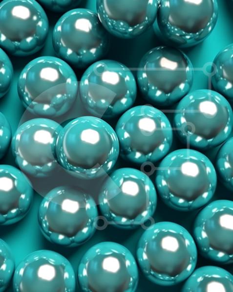 Hermoso primer plano de brillantes canicas azules sobre fondo turquesa ...