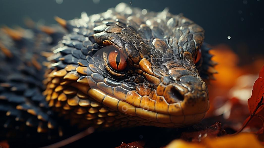 Beautiful Close-Up Picture of a Lizard's Face with Autumn Leaves ...